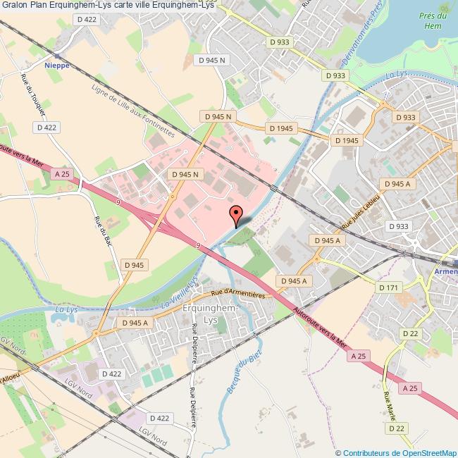 Plan Erquinghem-Lys carte ville Erquinghem-Lys
