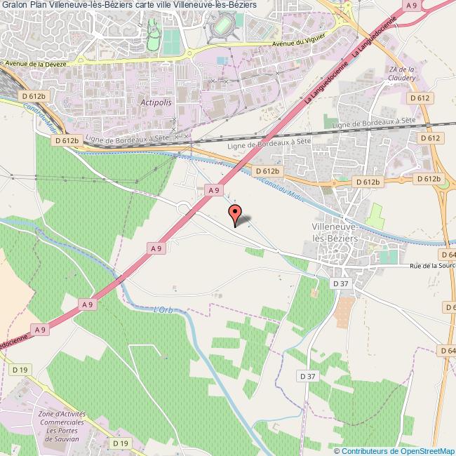Plan Villeneuve-lès-Béziers carte ville Villeneuve-lès-Béziers